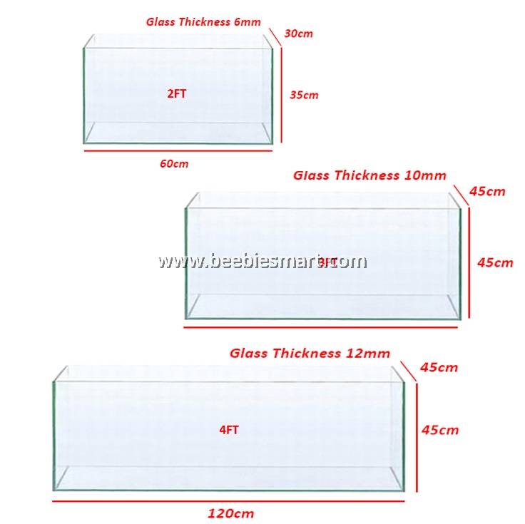 Crystal Clear Glass Aquarium 2ft / 3ft / 4ft