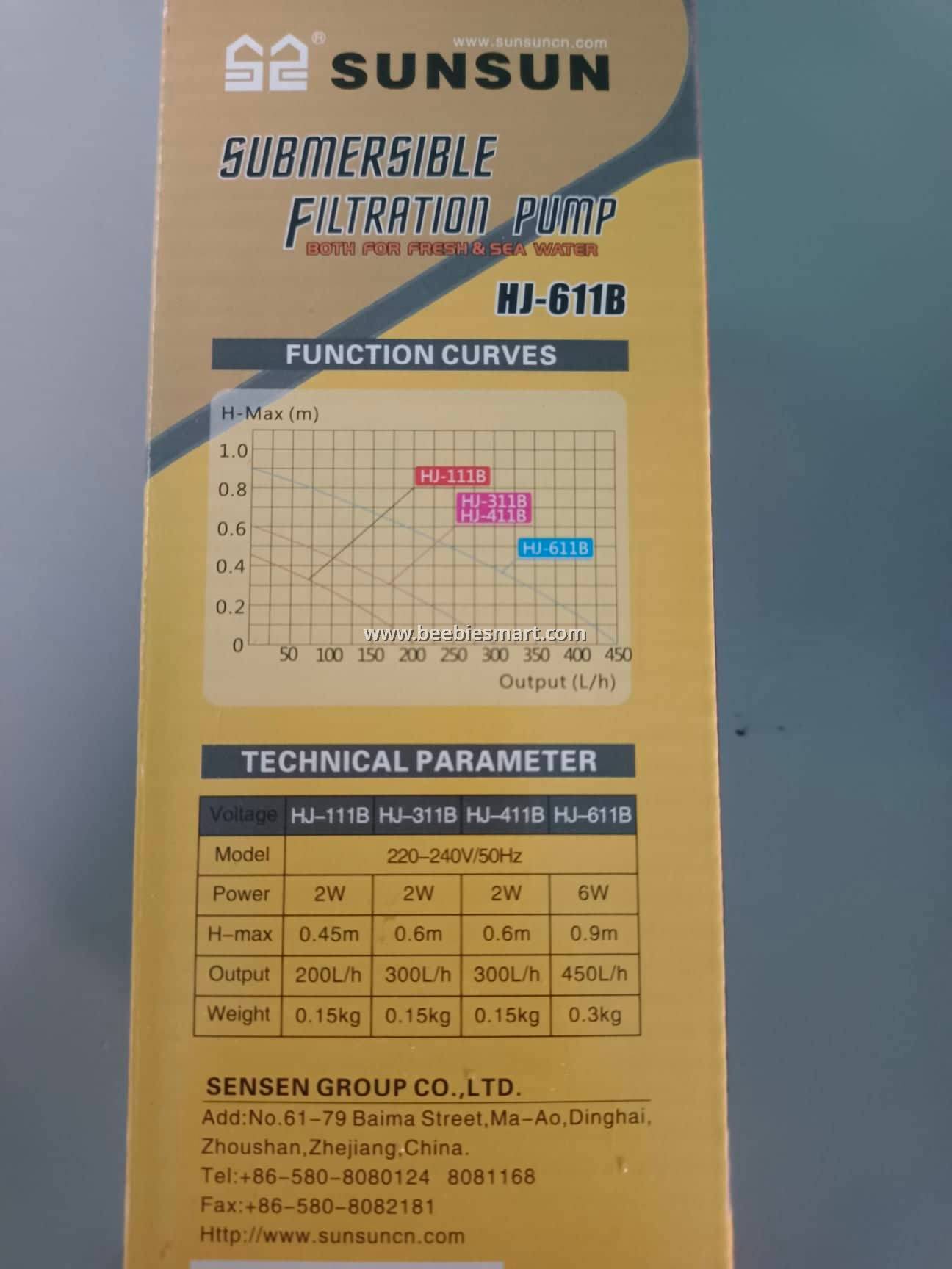 SUNSUN HJ611B INTERNAL LIQUID FILTER 450L/H 6W